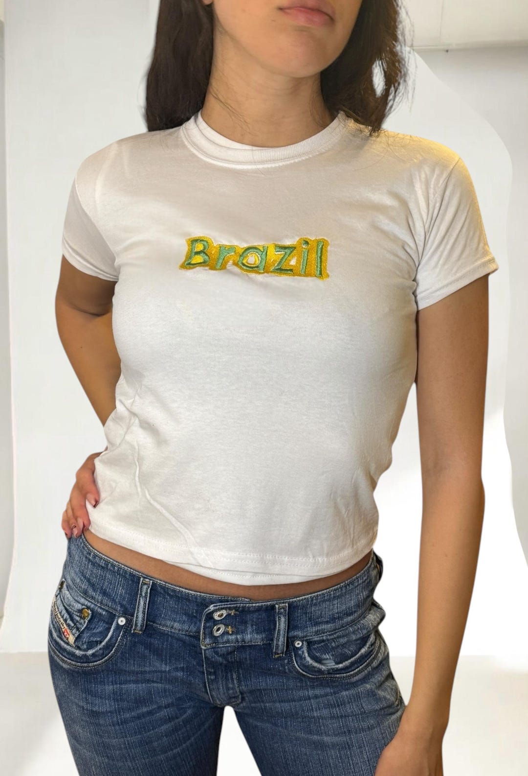 Brazil Y2K Baby Tee/crop Top/ Embroidery/ Brazil Women's Fitted Tshirt ...