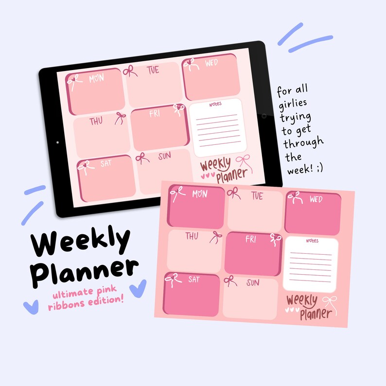Weekly Planner Printable Landscape, Coquette Planner, Girly Weekly ...