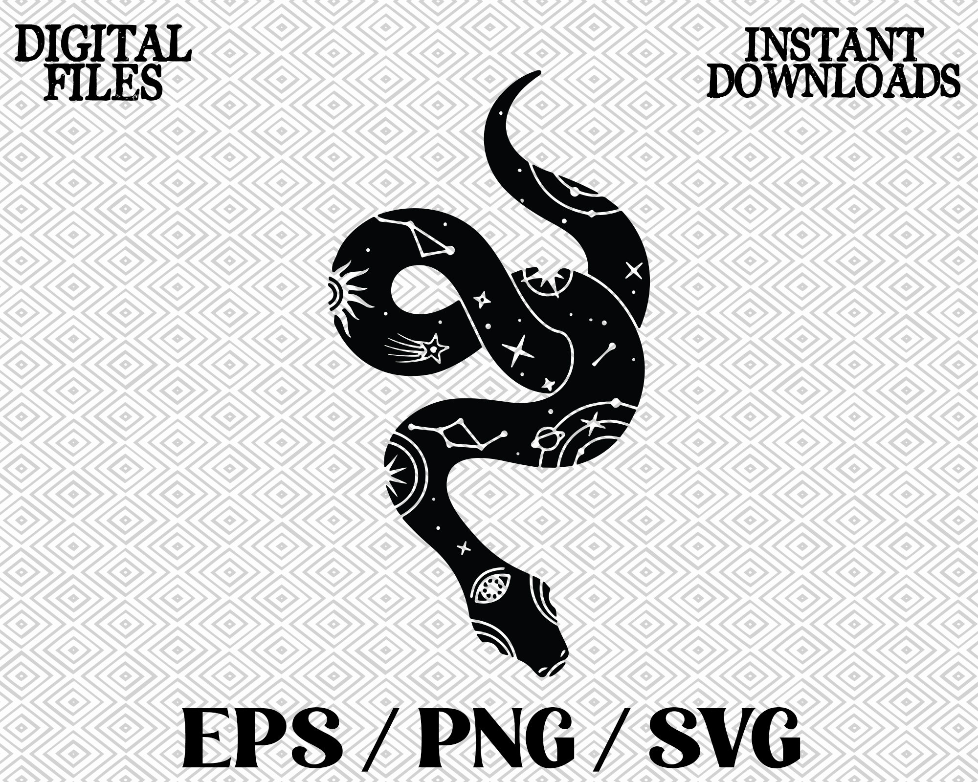 Celestial Snake Svg Boho Snake Svg Black and White Snake Svg Mystical ...