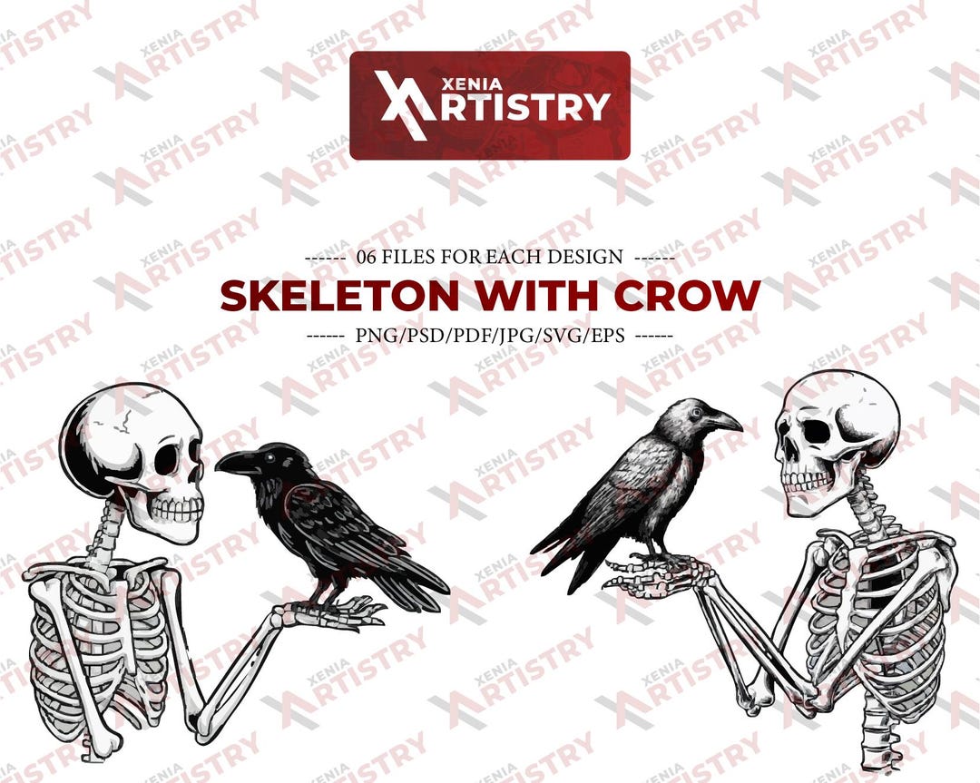 Skeleton With Crow Svg Bundle, Spooky Crow Skeleton, Crow and Skull ...