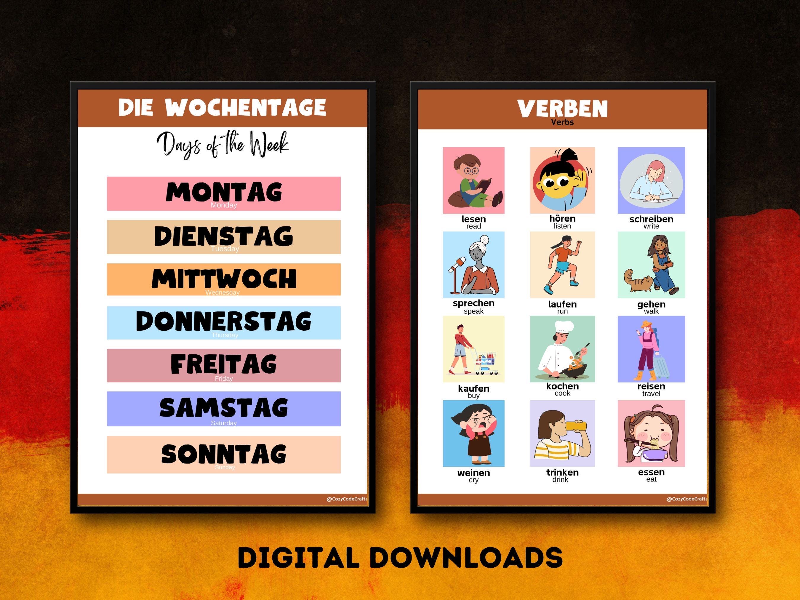 GERMAN POSTERS, German Language Learning, Set of 18 Posters, Learn ...