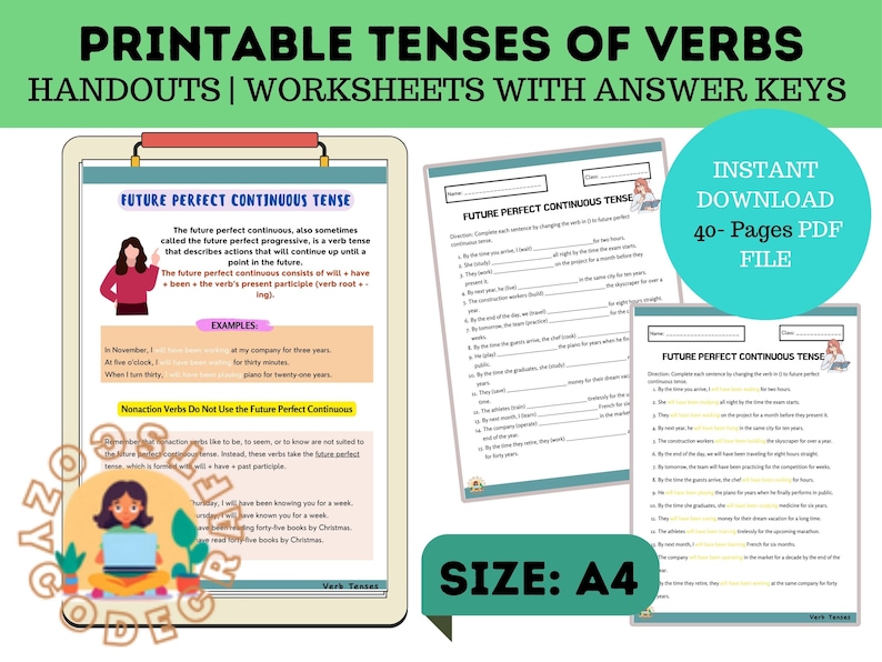 ENGLISH VERB TENSES Notes, Worksheets With Answer Keys - Etsy