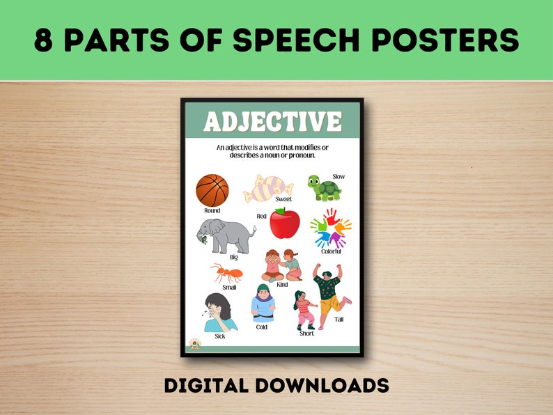 Parts Of Speech Printable Poster Set 8 Parts Of Speech Noun Verb