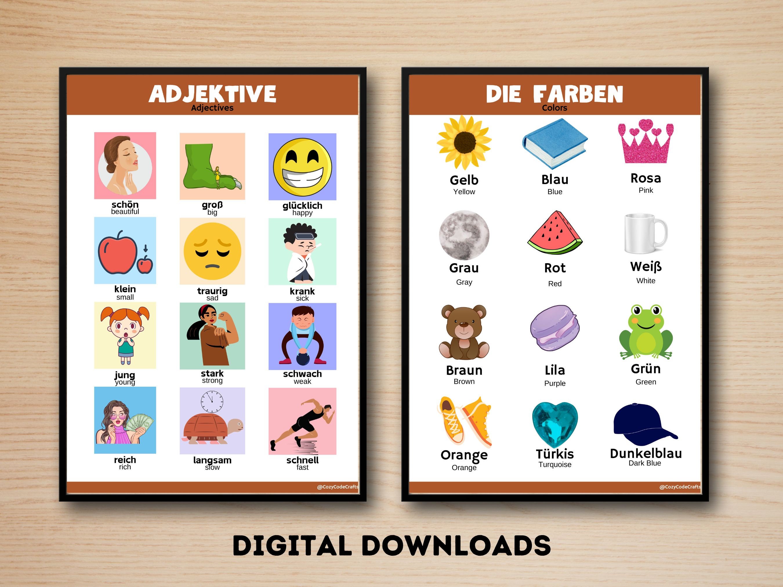 GERMAN POSTERS, German Language Learning, Set of 18 Posters, Learn ...