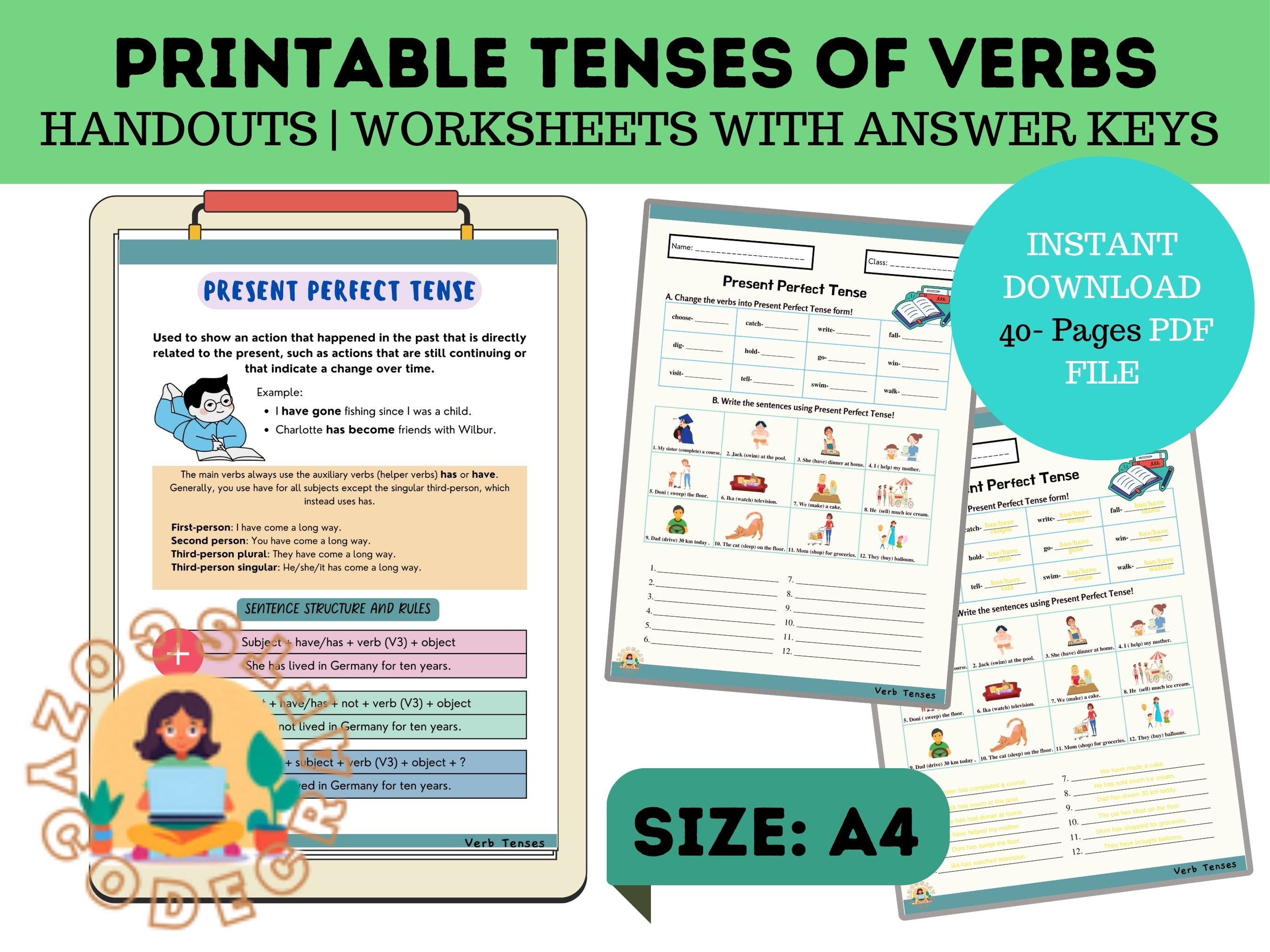 VERB TENSE, Printable Tenses of Verbs, English Language, English ...