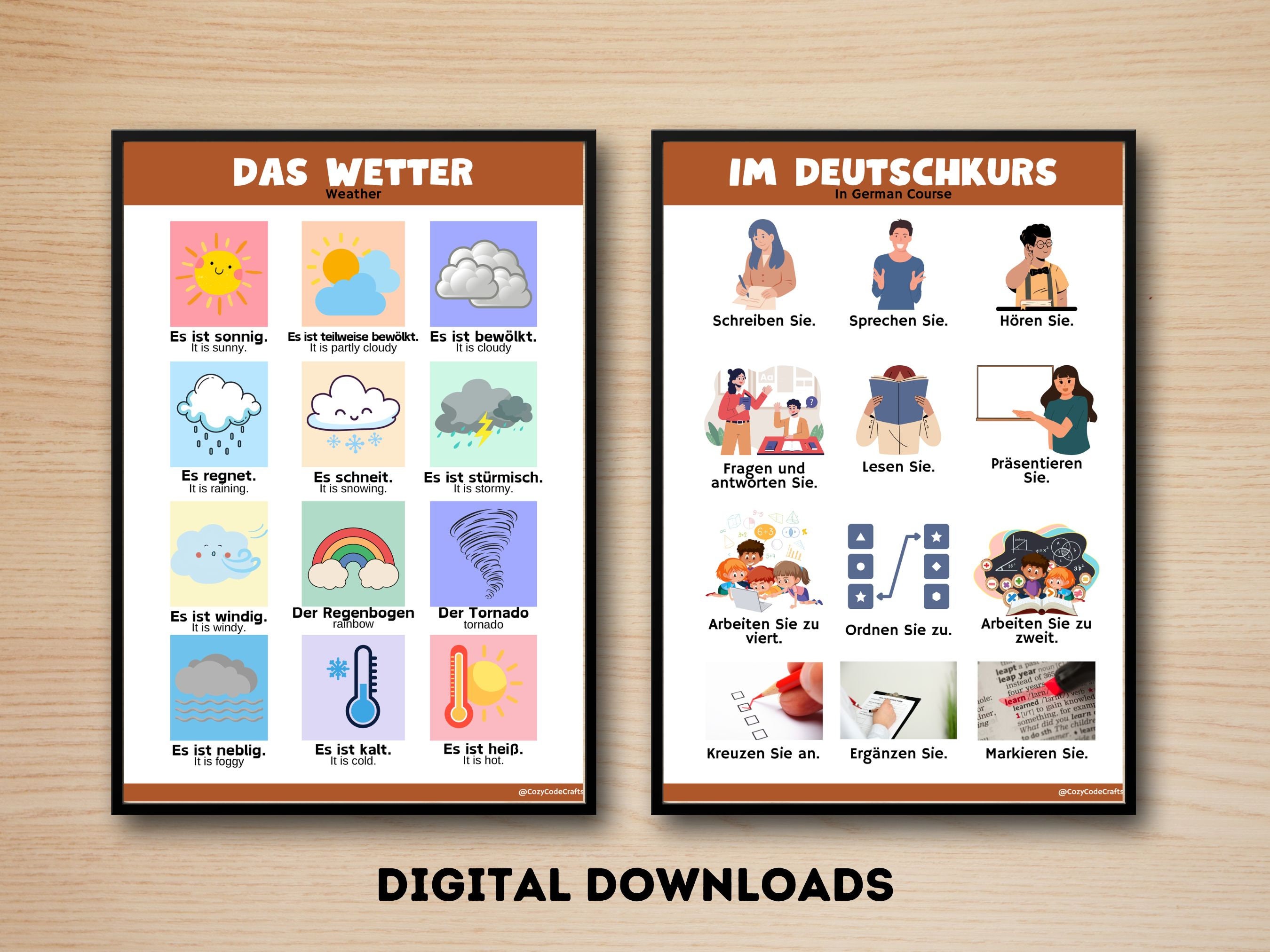 GERMAN POSTERS, German Language Learning, Set of 18 Posters, Learn ...