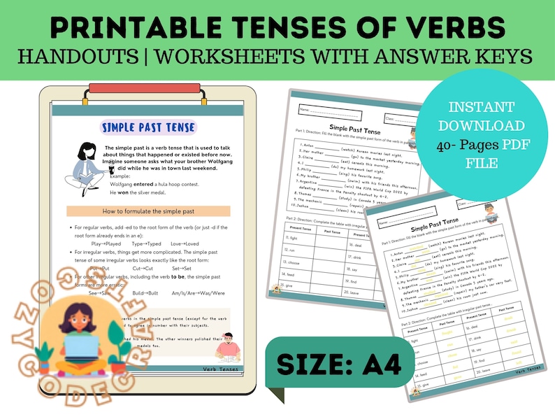 VERB TENSE, Printable Tenses of Verbs, English Language, English ...