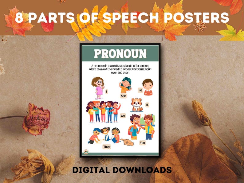 Parts of Speech Printable Poster Set 8 Parts of Speech Noun Verb ...