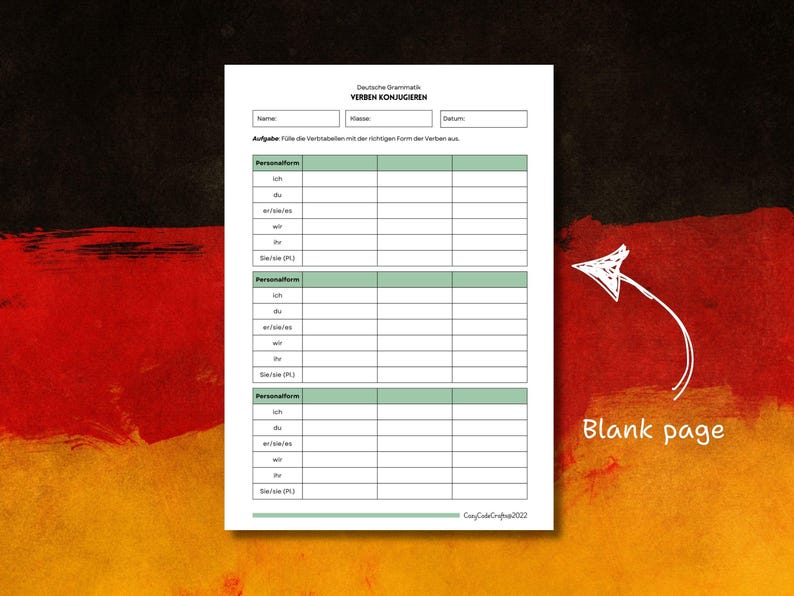 VERBEN KONJUGIEREN ARBEITSBLATT| Deutsche Grammatik| Verbtabelle ...