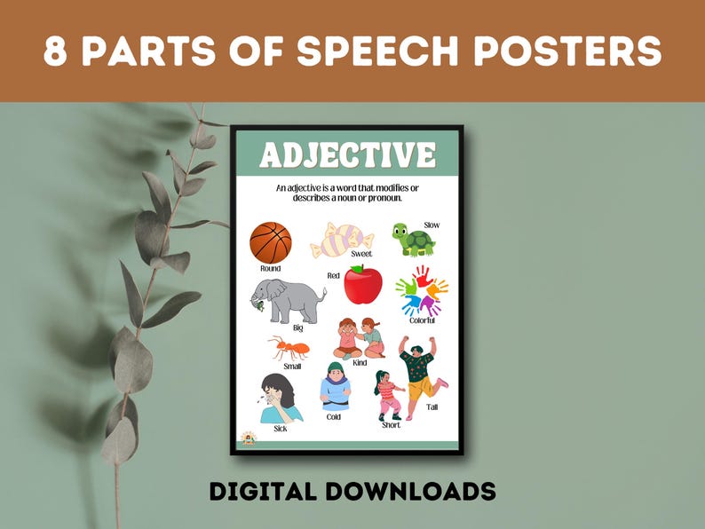 Parts of Speech Poster Set: Grammar Classroom Decor (digital Download ...