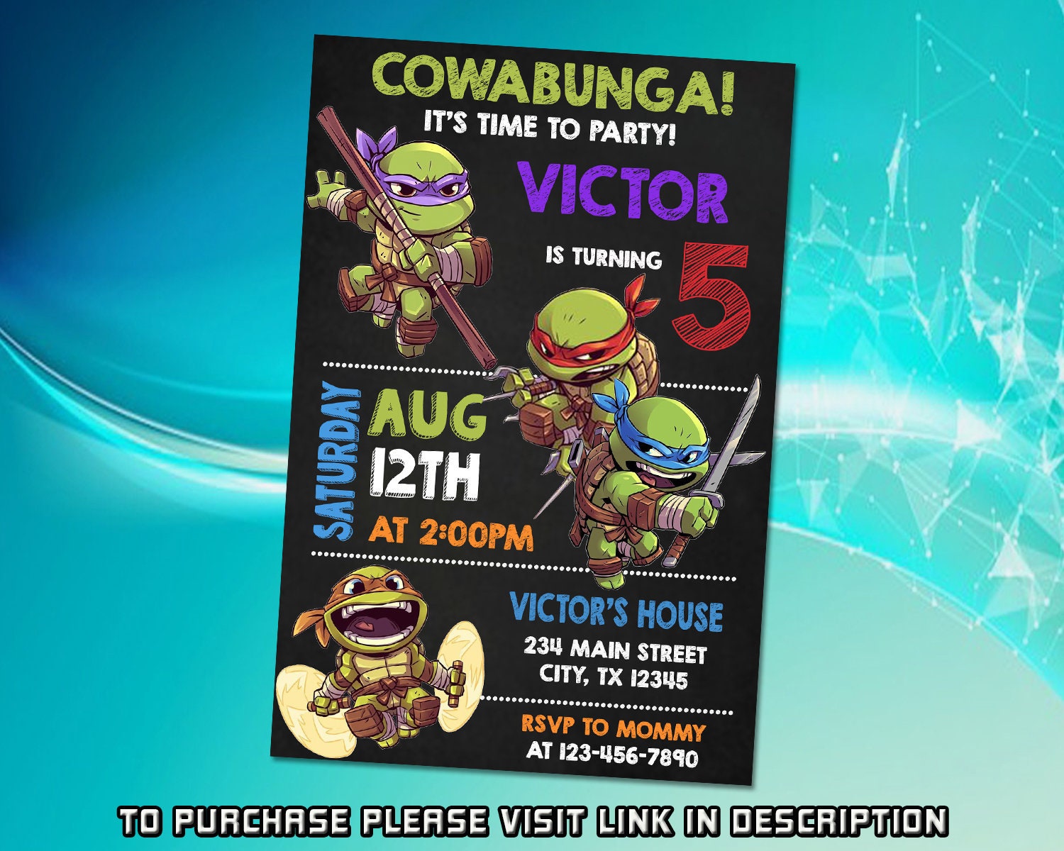Editable Teenage Mutant Ninja Turtle Birthday Invitation, TMNT Birthday ...