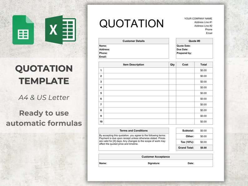 Quotation Template | Editable Quote Excel | Small Business Template ...