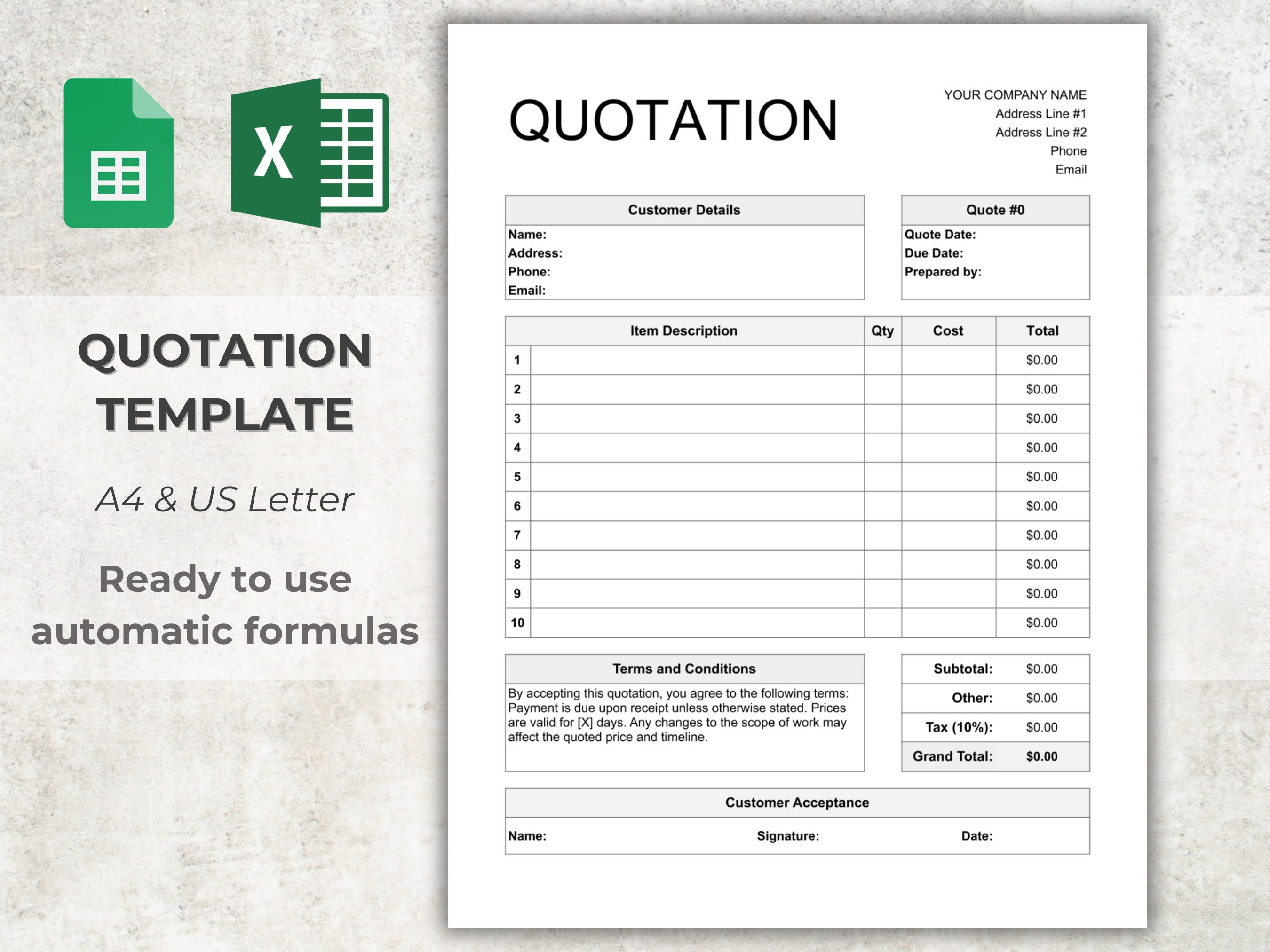 Quotation Template | Editable Quote Excel | Small Business Template ...