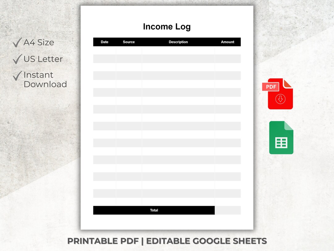 Income Log Printable, Income Tracker, Money Tracker Template, Google ...