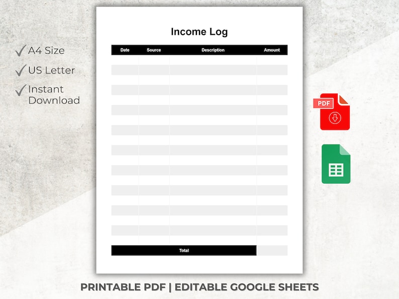 Income Log Printable, Income Tracker, Money Tracker Template, Google ...