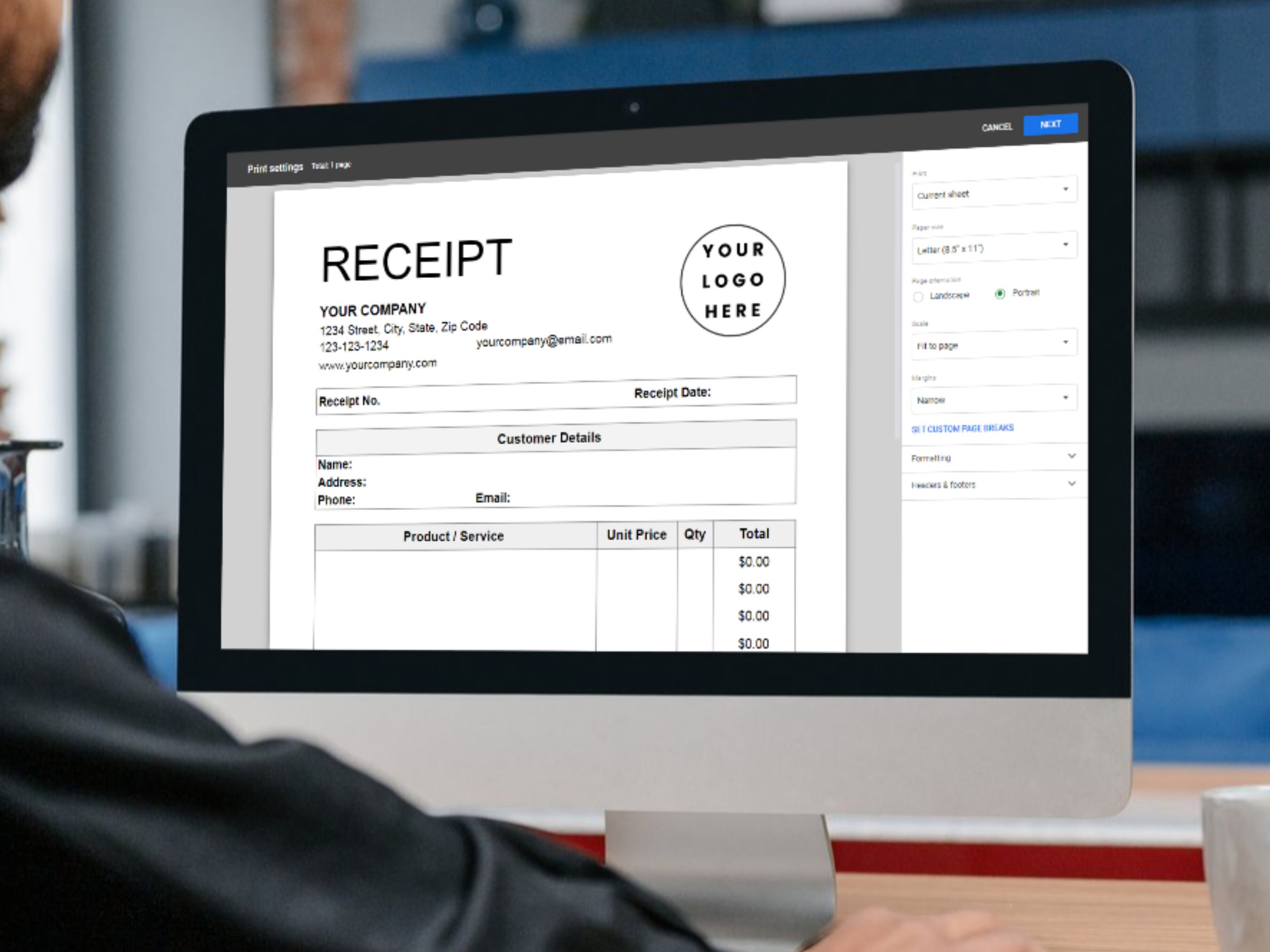Receipt Template Excel, Printable Receipt, Google Sheets, Payment ...
