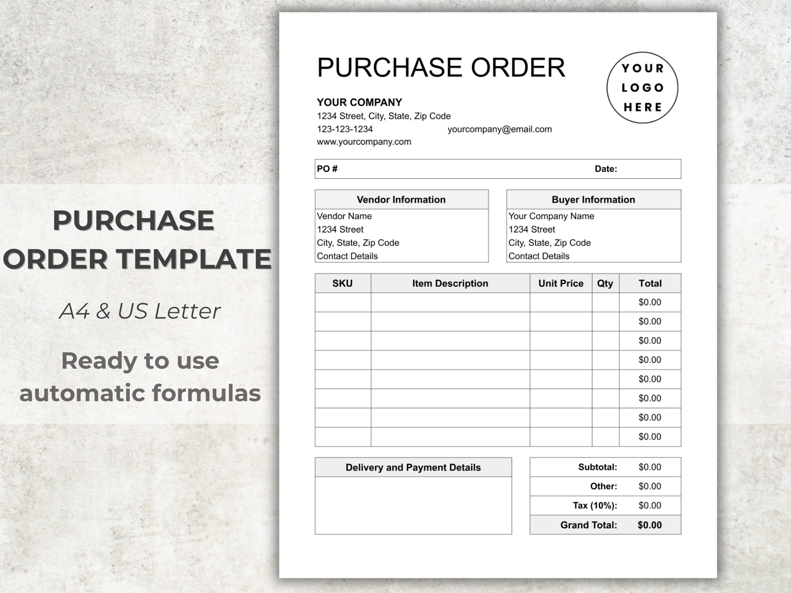 Purchase Order Form, Excel/google Sheets, Editable Purchase Request ...