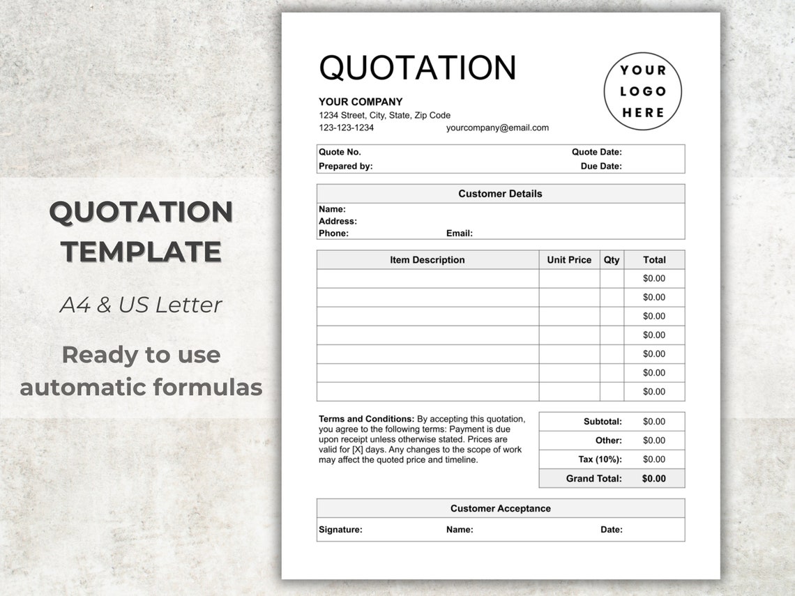 Invoice, Receipt, Purchase Order Form, Price Quotation, Excel/google ...