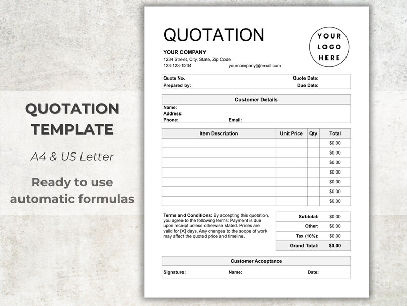 Invoice, Receipt, Purchase Order Form, Price Quotation, Excel/google ...