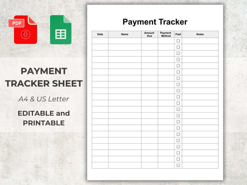 Payment Tracker PDF | Printable Client Payment History Log | Editable ...