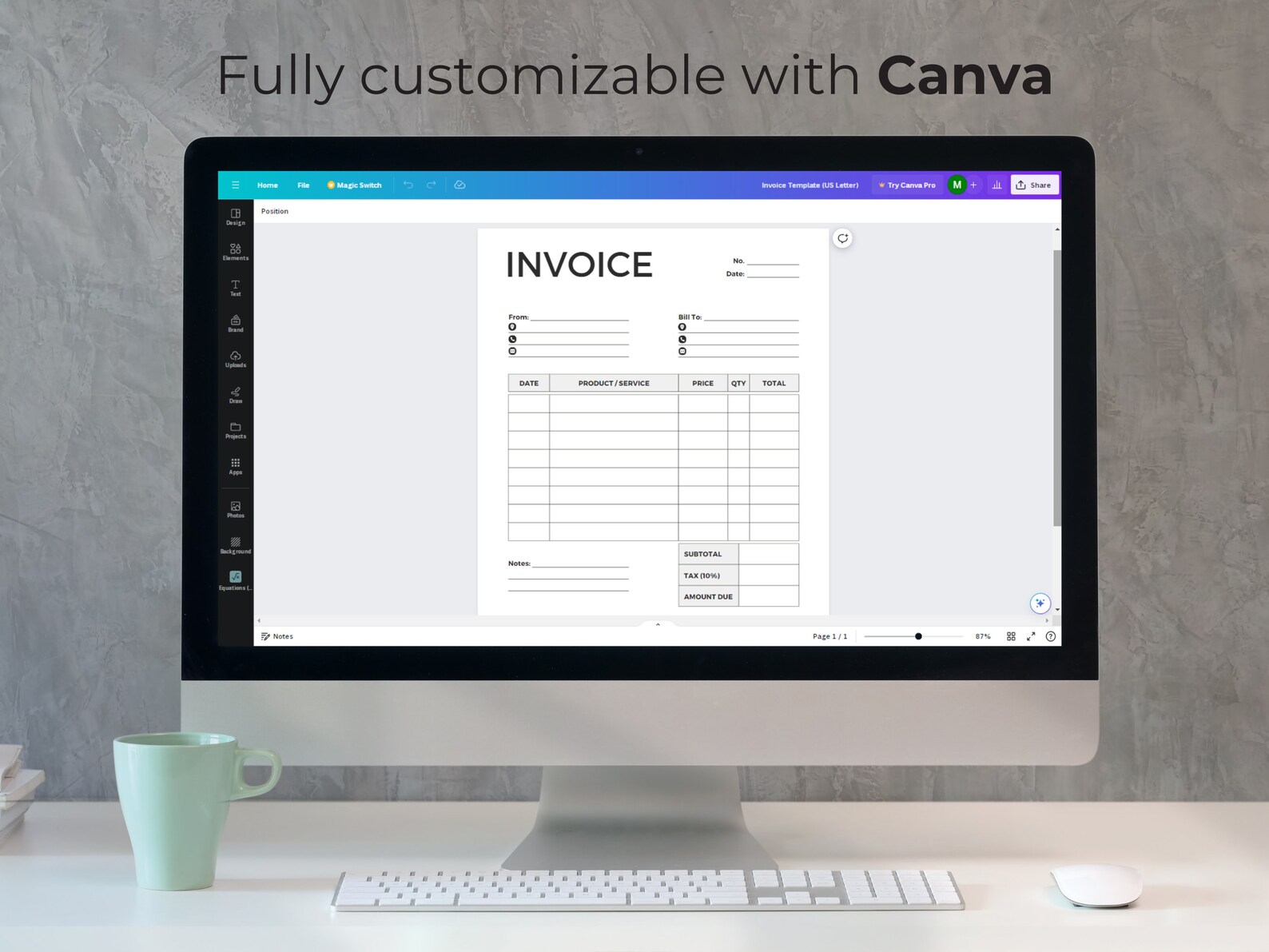 Blank Invoice Canva Template, Printable PDF Billing Form, Editable ...