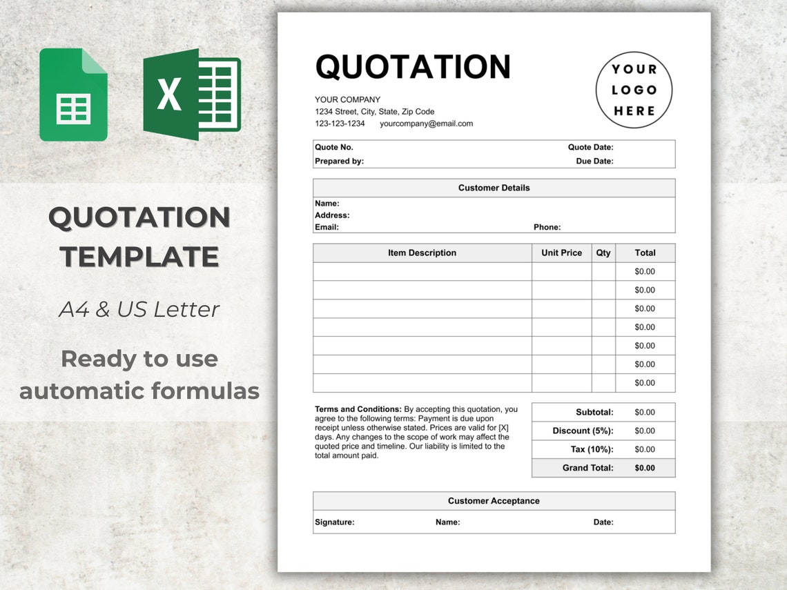 Quotation Template | Editable Quote Form | Price Quote for Small ...