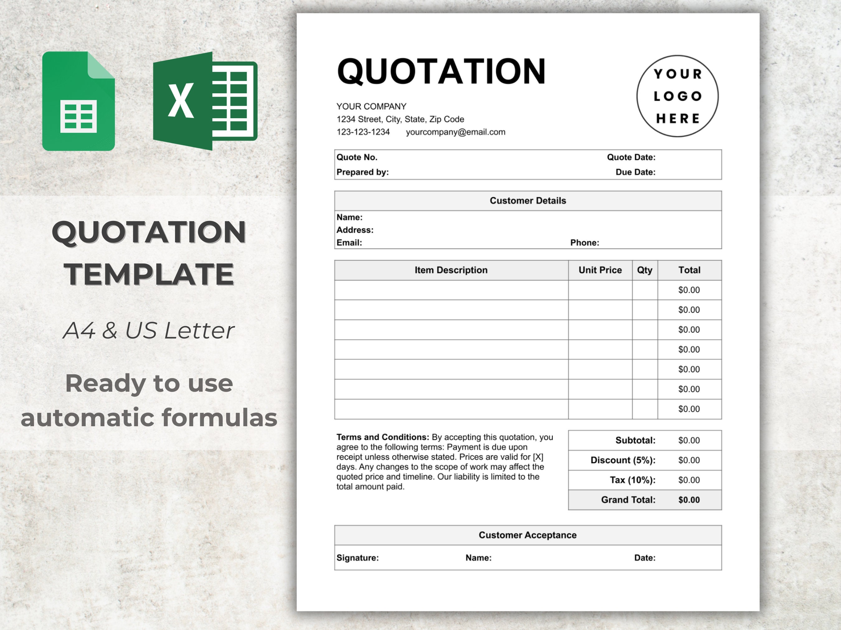 Quotation Template | Editable Quote Form | Price Quote for Small ...