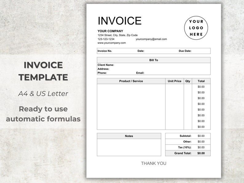Invoice, Receipt, Job Estimate, Purchase Order, Quotation, Excel/google ...