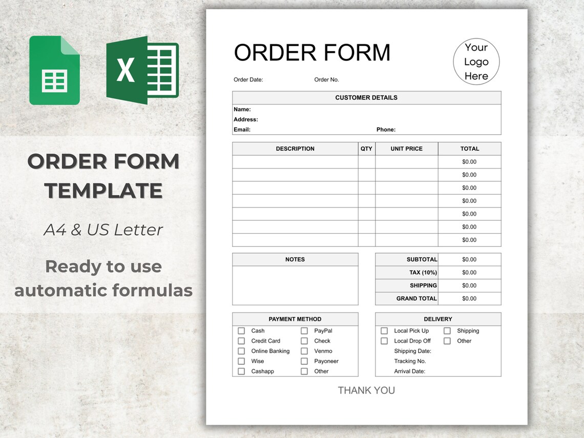 Order Form for Small Business | Purchase Order Template | Custom Order ...