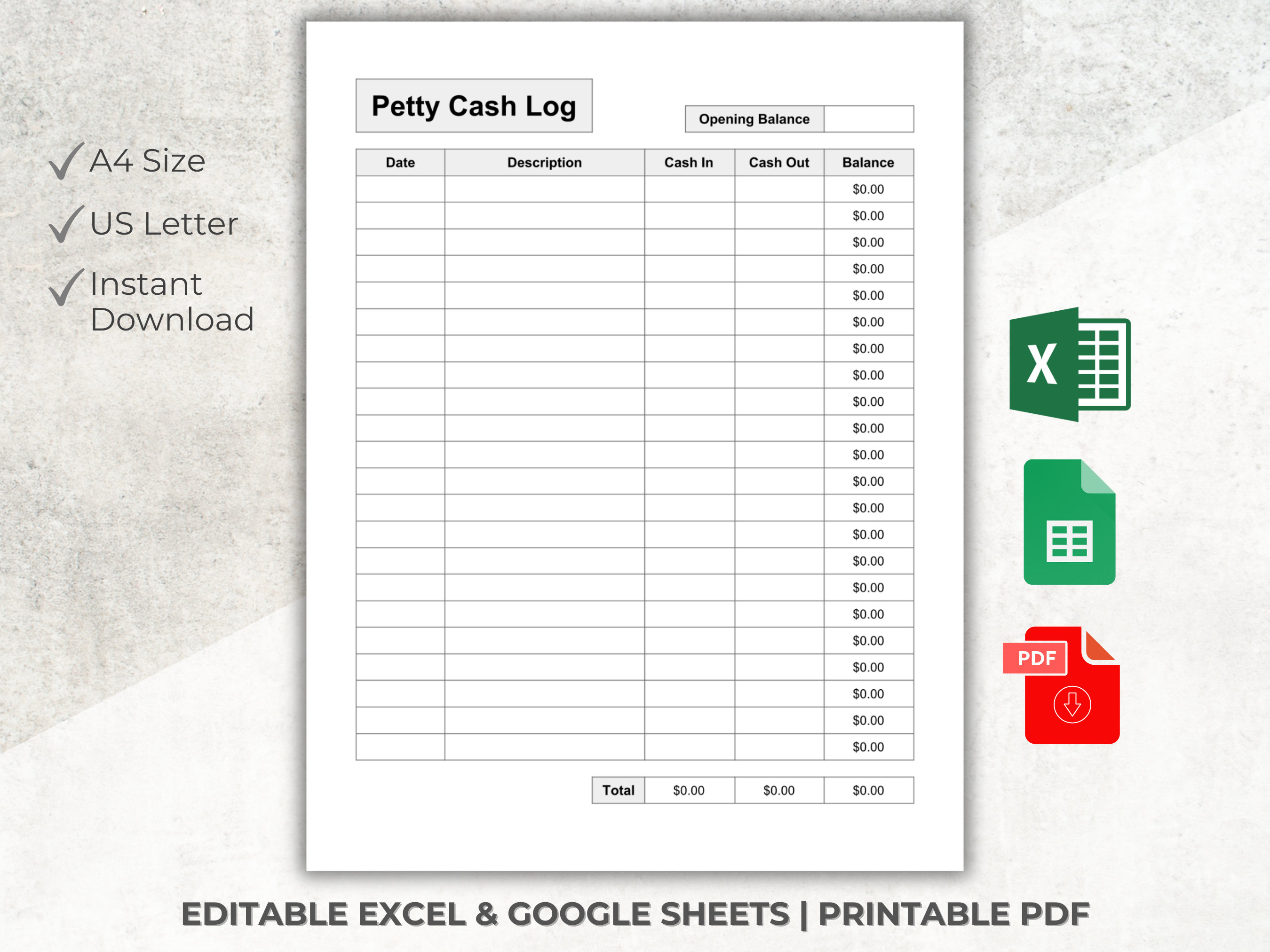 Petty Cash Log, Editable Excel/google Sheets, Printable Petty Cash ...