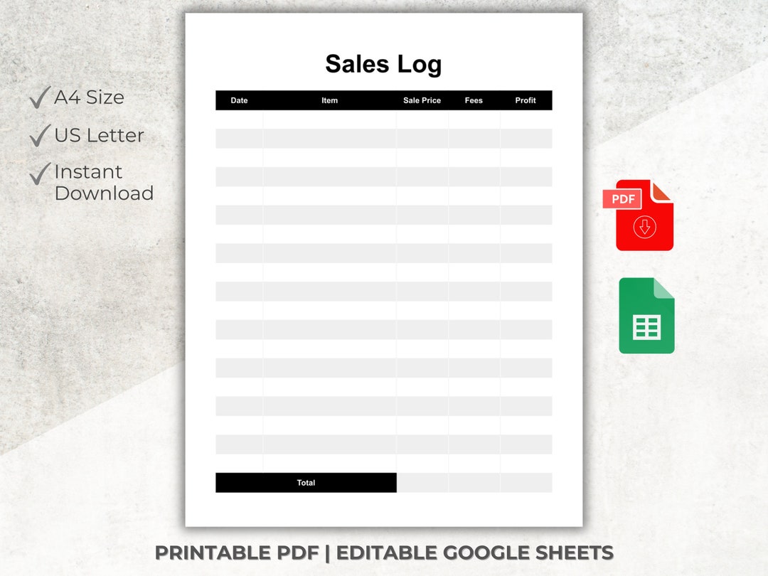 Sales Log Printable, Editable Google Sheets, Business Tracker (PDF) - Etsy
