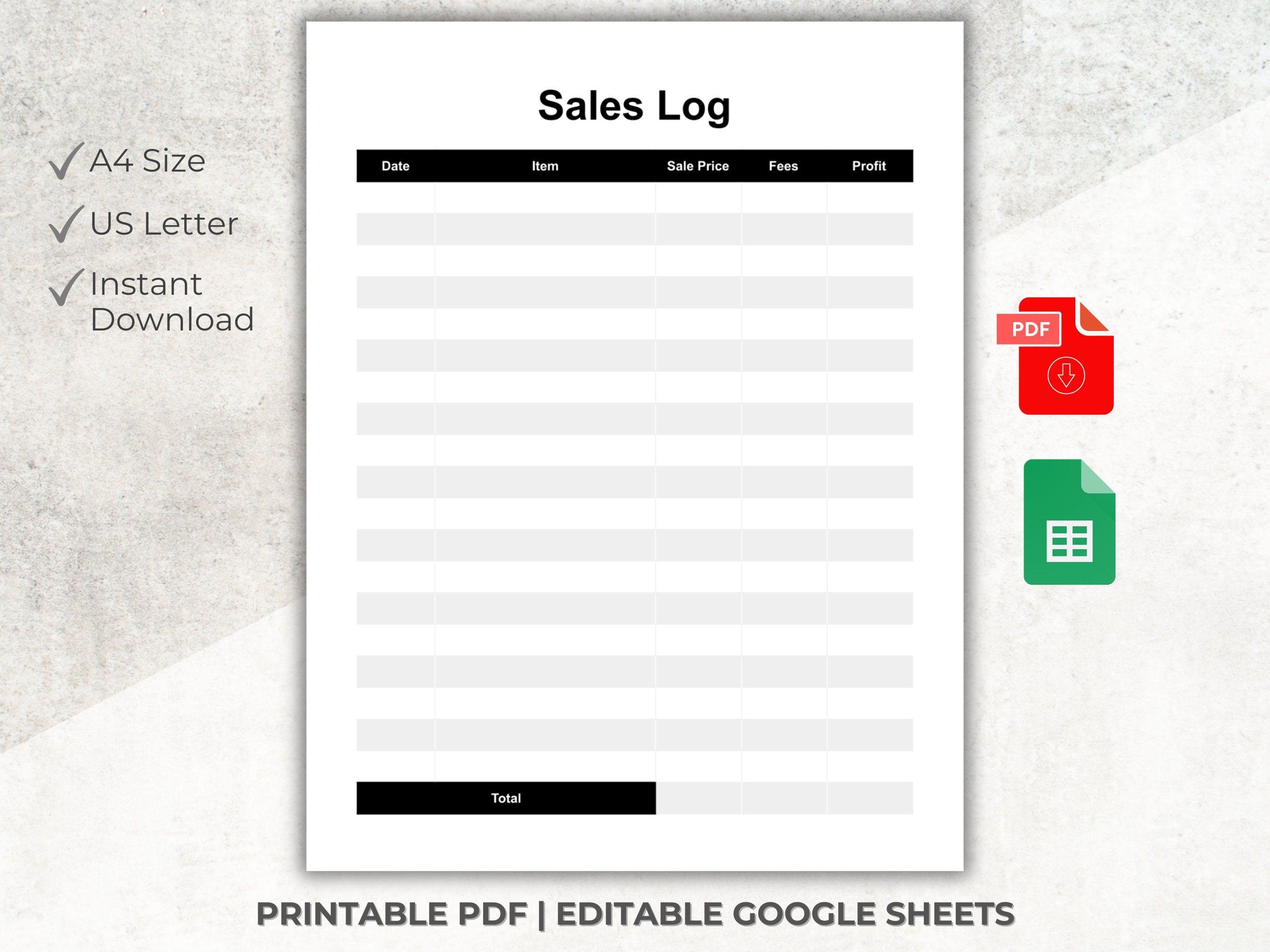 Sales Log Printable, Editable Google Sheets, Sale Recorder, Sale Fee ...