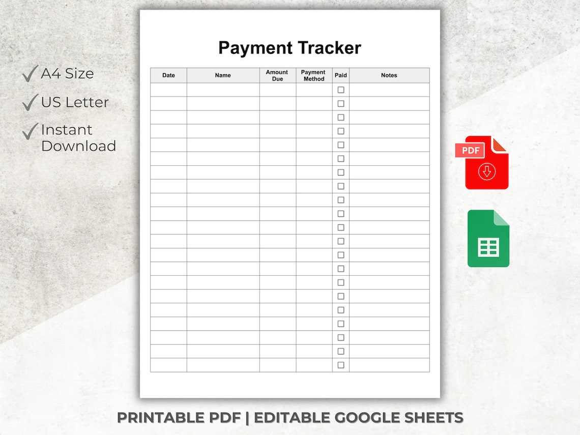Payment Tracker PDF | Printable Client Payment History Log | Editable ...