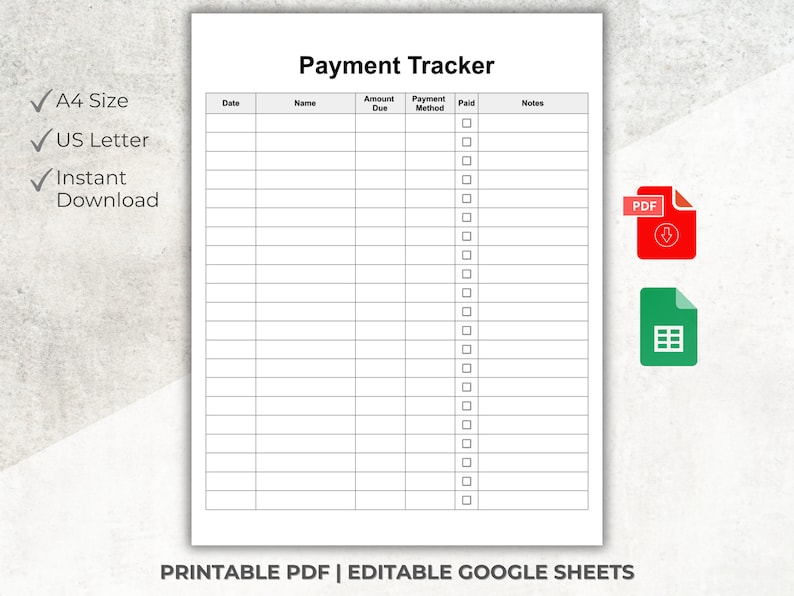 Payment Tracker PDF | Printable Client Payment History Log | Editable ...
