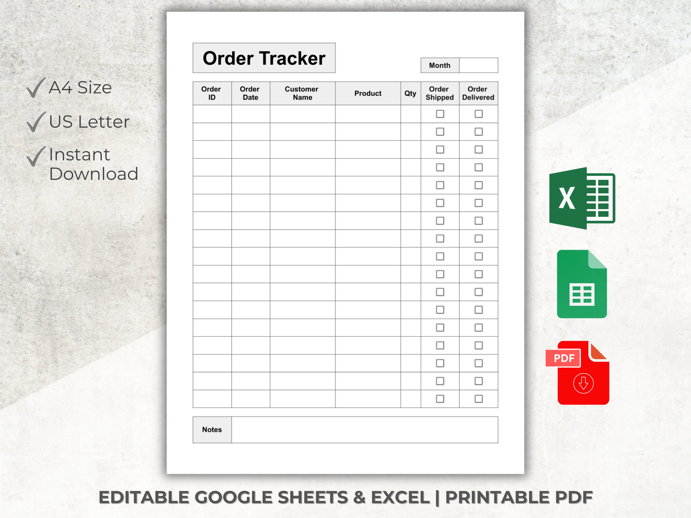 Order Tracker, Excel/google Sheets, Online Order Tracker, Order Log ...