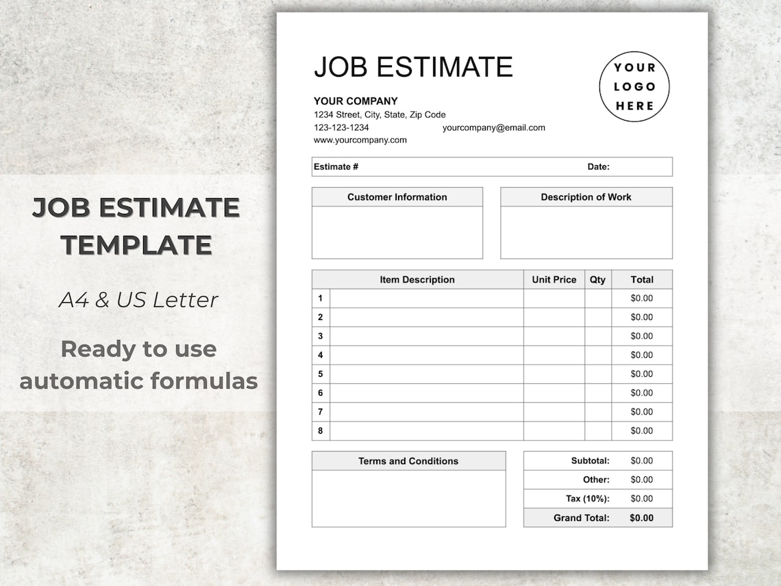 Invoice, Receipt, Job Estimate, Purchase Order, Quotation, Excel/google ...