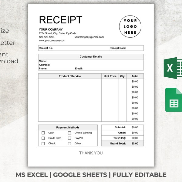 Simple Sales Receipt Template - Etsy