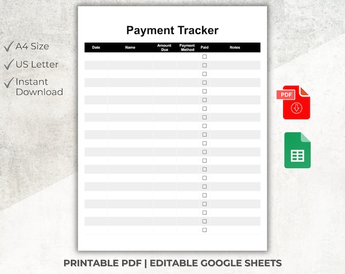 Payment Tracker PDF Printable Client Payment History Log Editable ...