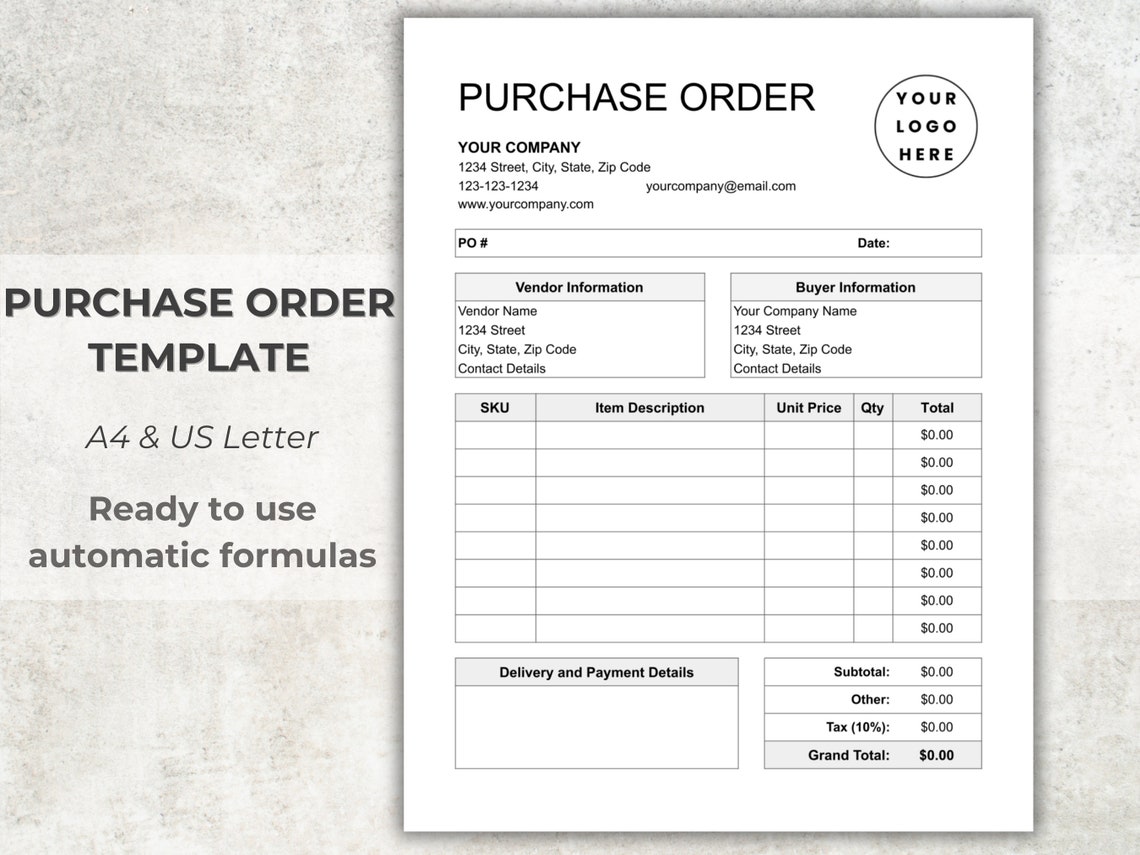 Invoice, Receipt, Purchase Order Form, Price Quotation, Excel/google ...