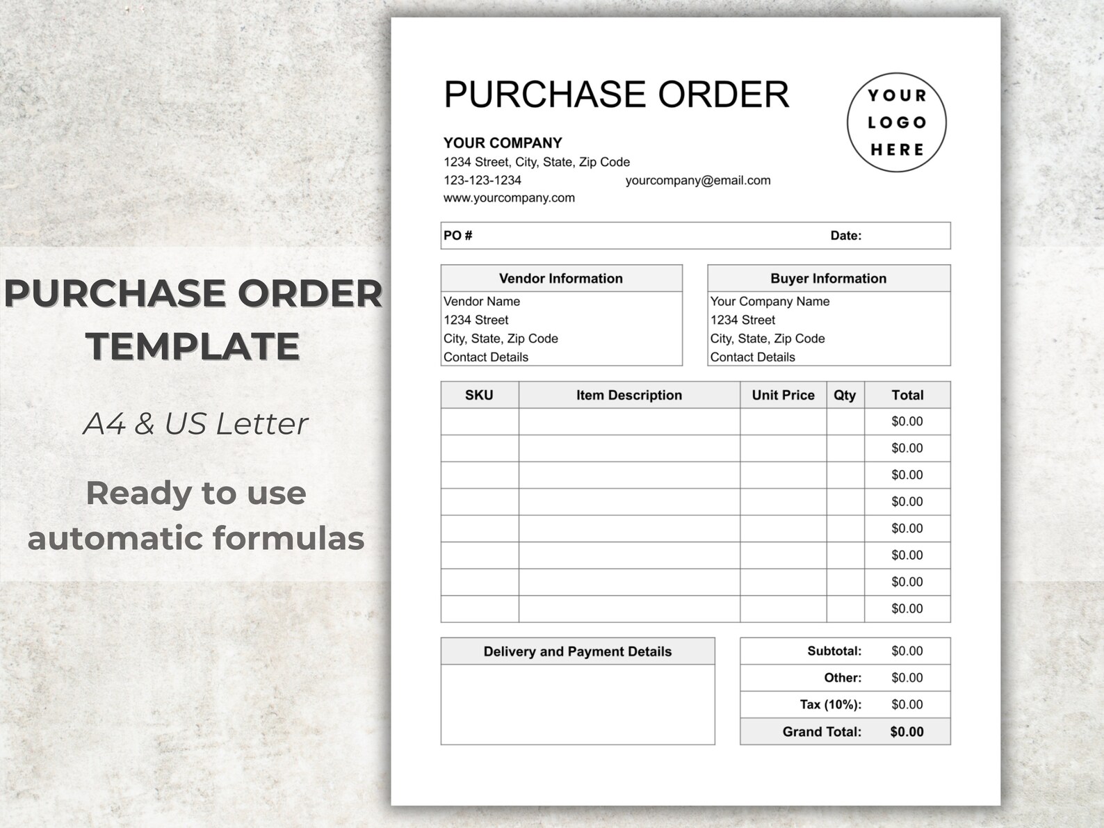 Invoice, Receipt, Purchase Order Form, Price Quotation, Excel/google ...