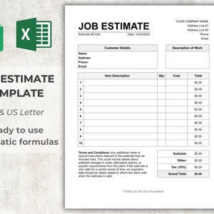 Editable Job Estimate Template | Excel, Google Sheets (digital Download ...