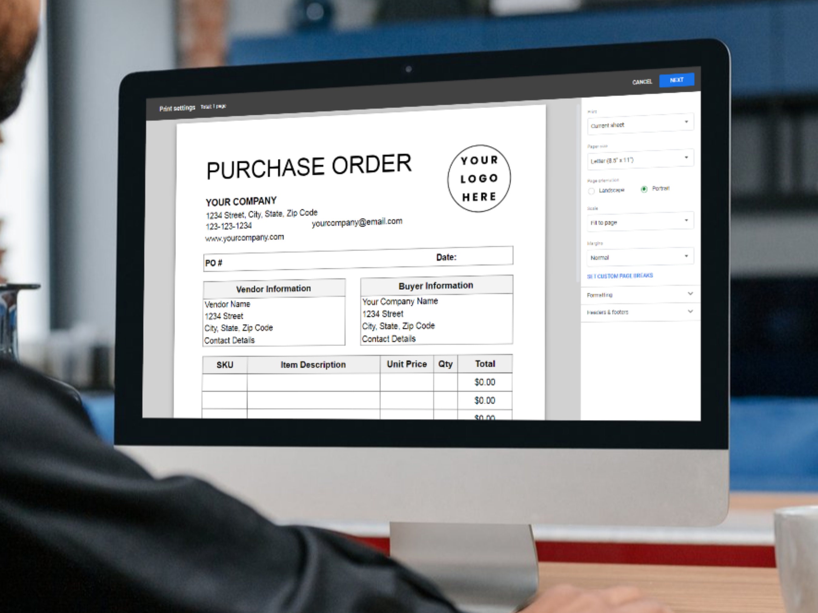Purchase Order Form, Excel/google Sheets, Editable Purchase Request ...