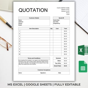 Quotation Template Editable Quote Excel Small Business Template Excel ...