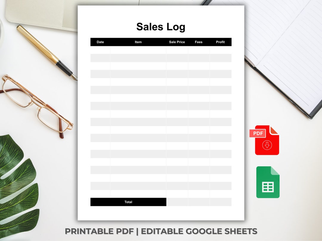 Sales Log Printable, Editable Google Sheets, Sale Recorder, Sale Fee ...