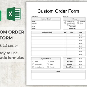 Custom Order Form Template | Editable Excel, Google Sheets (digital) - Etsy