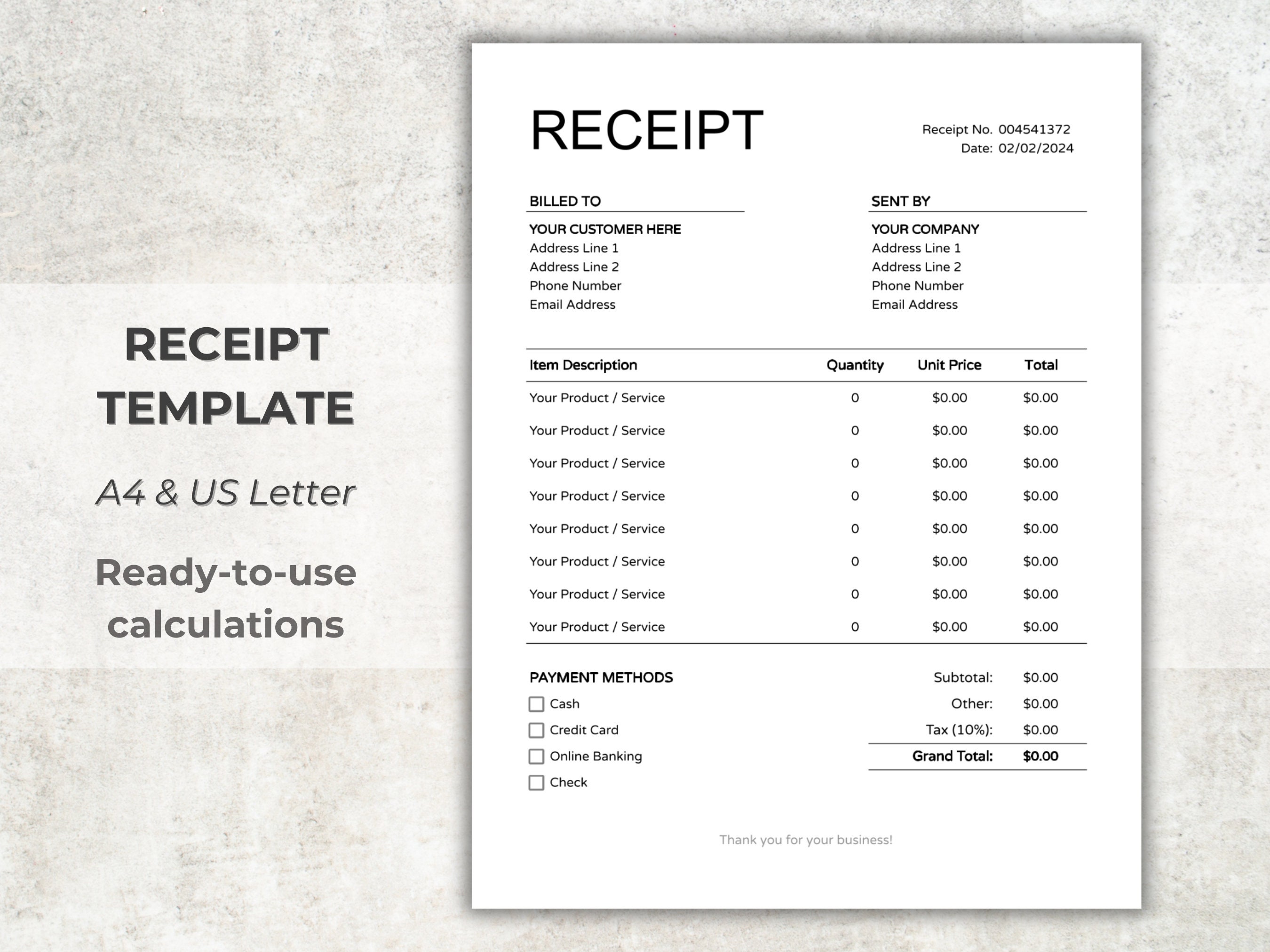 Invoice and Receipt Template, Excel, Google Sheets, Client Receipt Form ...