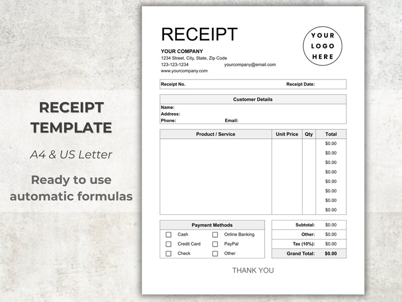 Invoice, Receipt, Job Estimate, Purchase Order, Quotation, Excel/google ...