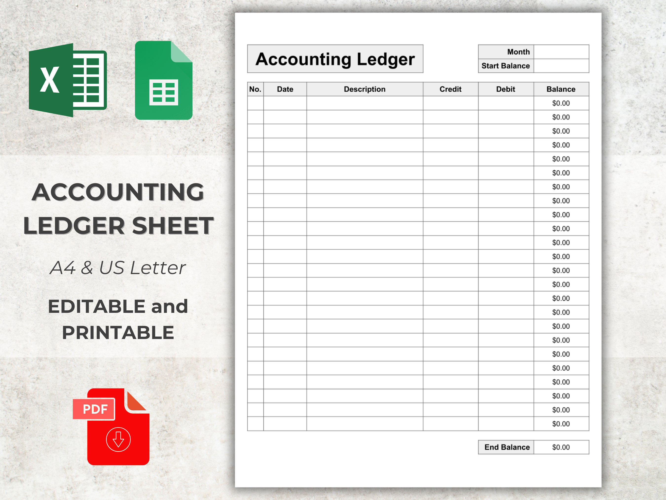 Accounting Ledger, Editable Excel/google Sheets, Printable PDF, General ...