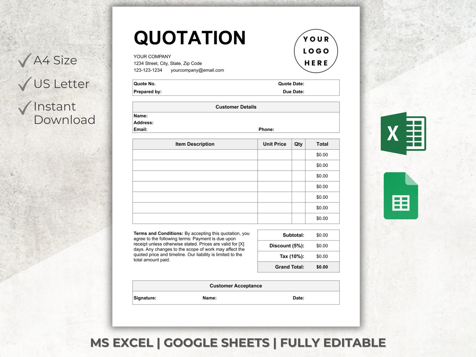 Quotation Template | Editable Quote Form | Price Quote for Small ...