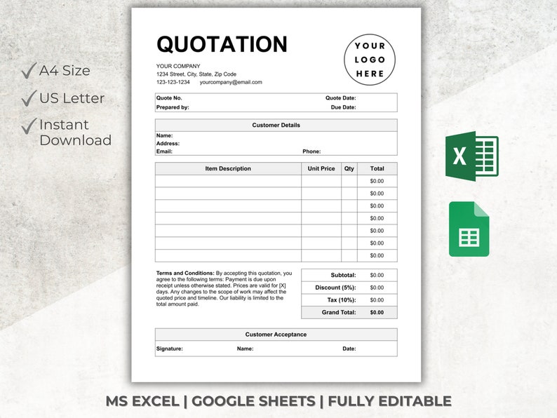 Quotation Template | Editable Quote Form | Price Quote for Small ...